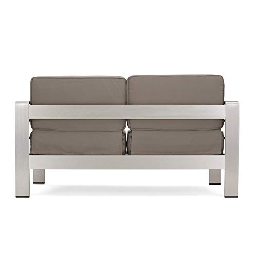 Christopher Knight Home Nicole Outdoor 7-Seater Patio Sofa Set with Coffee Table, Silver + Khaki