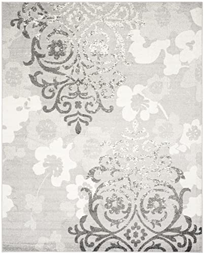 SAFAVIEH Adirondack Collection 8' x 10' Silver / Ivory ADR114B Floral Glam Damask Distressed Non-Shedding Living Room Bedroom Dining Home Office Area Rug