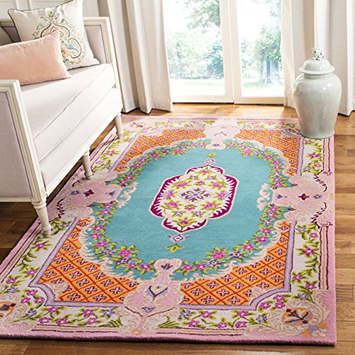 SAFAVIEH Bellagio Collection 5' x 8' Blue/Pink BLG535M Handmade Medallion Premium Wool Area Rug