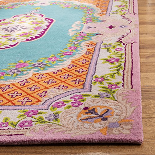 SAFAVIEH Bellagio Collection 5' x 8' Blue/Pink BLG535M Handmade Medallion Premium Wool Area Rug