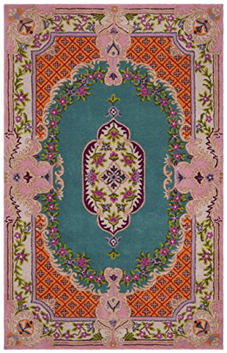 SAFAVIEH Bellagio Collection 5' x 8' Blue/Pink BLG535M Handmade Medallion Premium Wool Area Rug