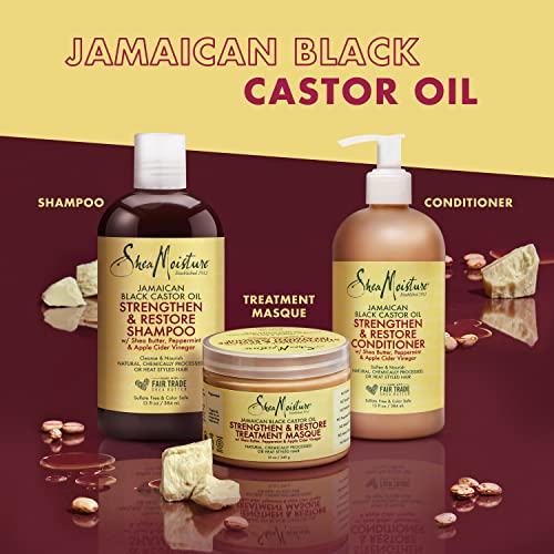 SheaMoisture Strengthen and Restore Shampoo, Conditioner and Masque for Damaged Hair Jamaican Black Castor Oil Hair Care Regimen