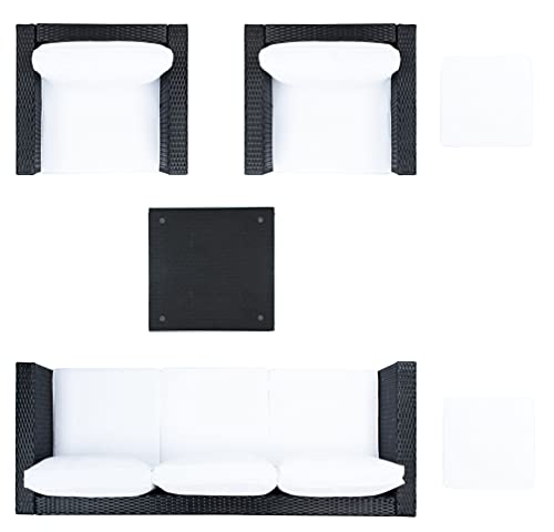 Safavieh Outdoor Collection Presla Wicker Cushion 6-Piece Living Set PAT7715A-3BX, Black/White