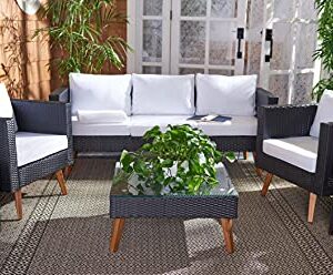 Safavieh Outdoor Collection Presla Wicker Cushion 6-Piece Living Set PAT7715A-3BX, Black/White