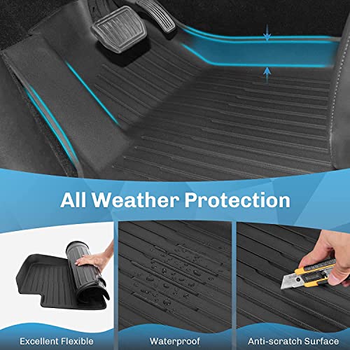 Pedigree 3D Floor Mats Compatible with 2021 2022 2023 Tesla Model Y Custom Fit Black TPE Floor Liners 1st & 2nd Row All-Weather Protection(Floor mats)