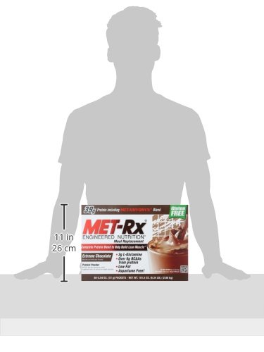 MET-Rx Meal Replacement Powder Boxed, Extreme Chocolate, 2.54 Oz, Pack of 40