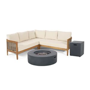 christopher knight home 317343 burchett chat set, teak + mixed brown + beige + dark gray