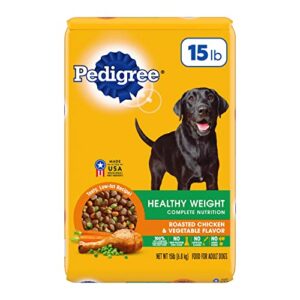 pedigree healthy weight adult dry dog food roasted chicken & vegetable flavor dog kibble, 15 lb. bag