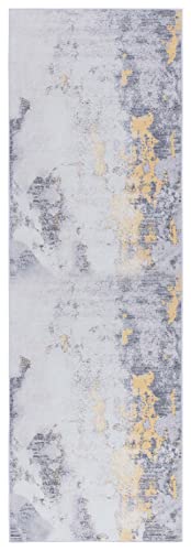 Safavieh Tacoma Collection Machine Washable Slip Resistant 2'6" x 6' Grey/Gold TAC803F Modern Abstract Entryway Foyer Living Room Bedroom Kitchen Runner Rug