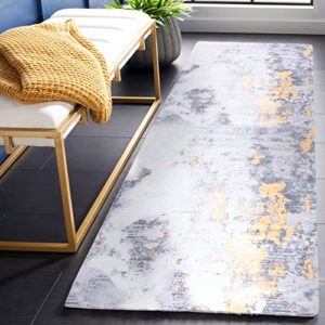 Safavieh Tacoma Collection Machine Washable Slip Resistant 2'6" x 6' Grey/Gold TAC803F Modern Abstract Entryway Foyer Living Room Bedroom Kitchen Runner Rug