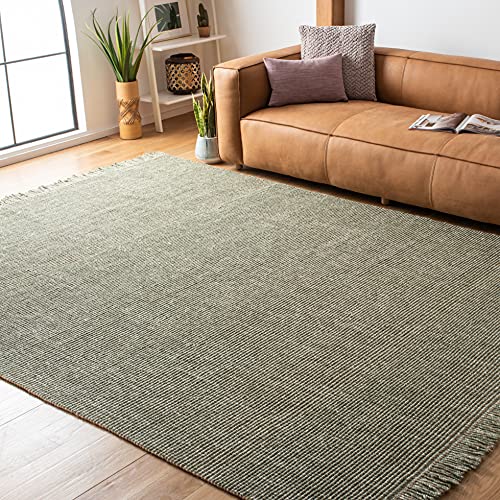 Safavieh Natural Fiber Collection 10' x 14' Green/Natural NF826Y Handmade Woven Fringe Jute Area Rug