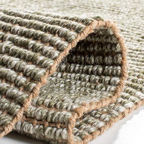 Safavieh Natural Fiber Collection 10' x 14' Green/Natural NF826Y Handmade Woven Fringe Jute Area Rug