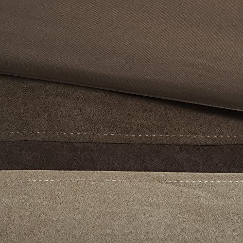 Madison Park Palisades Comforter Set Modern Faux Suede Pieced Stripe Design, All Season Down Alternative Cozy Bedding with Matching Shams, Decorative Pillows, Queen(90"x90"), Brown 7 Piece