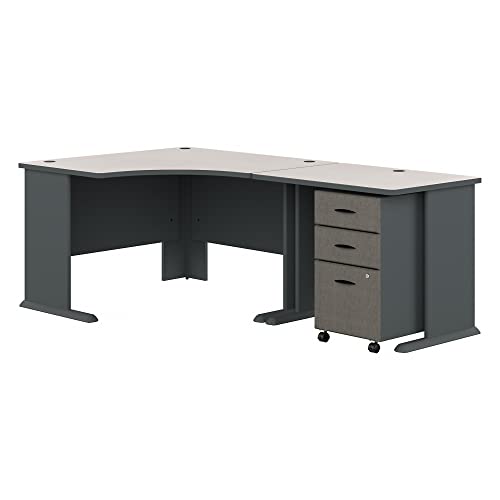 Bush Business Furniture Series A 48W Corner Desk with 36W Return and Mobile File Cabinet in Slate and White Spectrum