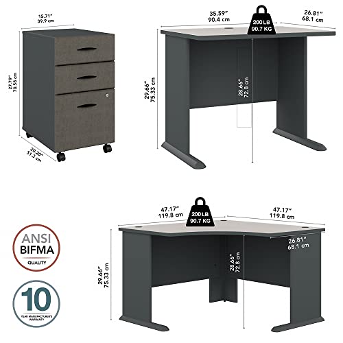 Bush Business Furniture Series A 48W Corner Desk with 36W Return and Mobile File Cabinet in Slate and White Spectrum