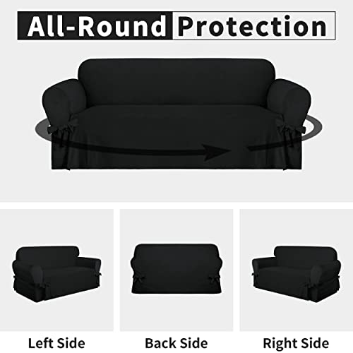 Easy-Going Velvet Couch Covers for 3 Cushion Couch Sofa, Luxury Velvet Sofa Cover with Ties, One Piece Sofa Slipcover for Living Room (Black, Sofa)