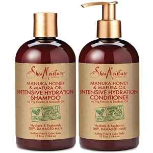 shea moisture shampoo and conditioner set, manuka honey, mafura oil, baobab oil & fig extract, hydrate + replenish, vitamin c, sulfate free & hair color safe, deep conditioning, 13 fl oz ea