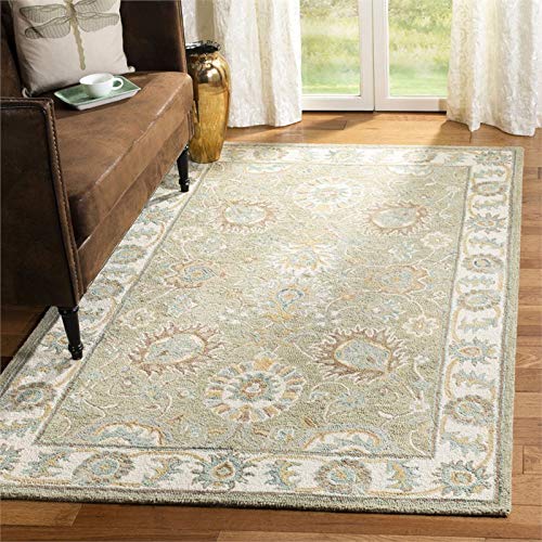 SAFAVIEH Blossom Collection 5' x 8' Sage / Ivory BLM702W Handmade Premium Wool Area Rug