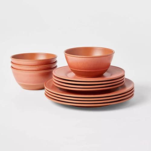 12pc Dishwasher-Safe Melamine Lancashire Dinnerware Set - Threshold (Terracotta)