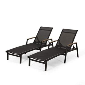 christopher knight home teresa outdoor aluminum chaise lounge with mesh seating (set of 2), black