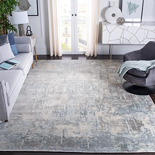 SAFAVIEH Mirage Collection 9' x 12' Turquoise / Grey MIR336K Handmade Modern Abstract Wool & Viscose Area Rug