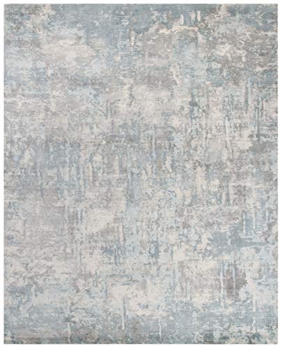 SAFAVIEH Mirage Collection 9' x 12' Turquoise / Grey MIR336K Handmade Modern Abstract Wool & Viscose Area Rug