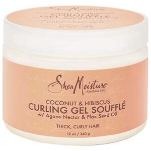 sheamoisture curling gel souffle for thick, curly hair coconut , hibiscus to moisturize and protect hair 12 oz