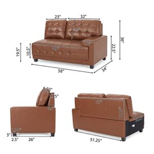 Christopher Knight Home Harlar Sofas, Cognac Brown + Dark Brown