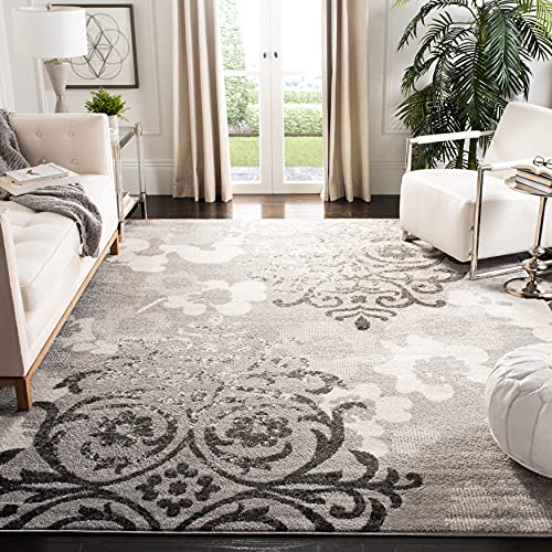 SAFAVIEH Adirondack Collection 6' x 9' Silver / Ivory ADR114B Floral Glam Damask Distressed Non-Shedding Living Room Bedroom Dining Home Office Area Rug