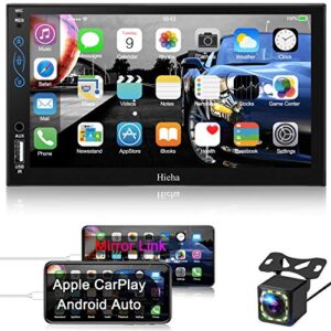 hieha car stereo compatible with apple carplay and android auto, 7 inch double din car stereo with bluetooth, touch screen car radios mp5 player with a/v input, backup camera, mirror link, swc