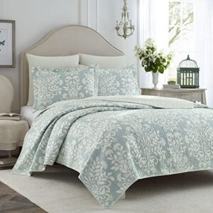 laura ashley – rowland collection – quilt set – 100% cotton, reversible, all season bedding with matching shams, pre-washed for added comfort, king, blue