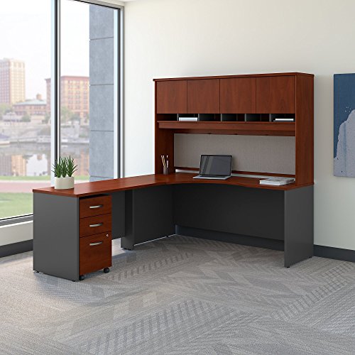 Bush Business Furniture Series C 72W Left Handed Corner Desk with Hutch and Mobile File Cabinet in Hansen Cherry