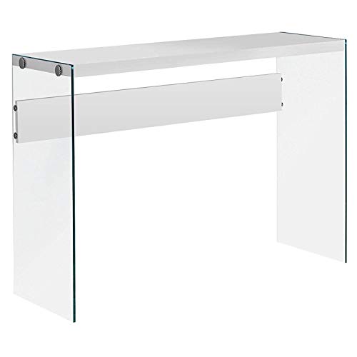 Monarch specialties , Console Sofa Table, Tempered Glass, Glossy White, 44"L