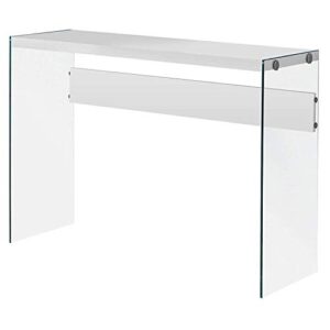 Monarch specialties , Console Sofa Table, Tempered Glass, Glossy White, 44"L