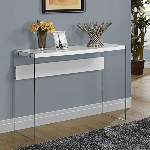 Monarch specialties , Console Sofa Table, Tempered Glass, Glossy White, 44"L