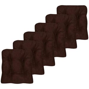 Sweet Home Collection Chair Cushion Crushed Memory Foam Pads Premium Slip Non Skid Microdot Rubber Back Tufted 16" x 16" x 3.25" Thick Seat Cover, 6 Count (Pack of 1), Chocolate Brown