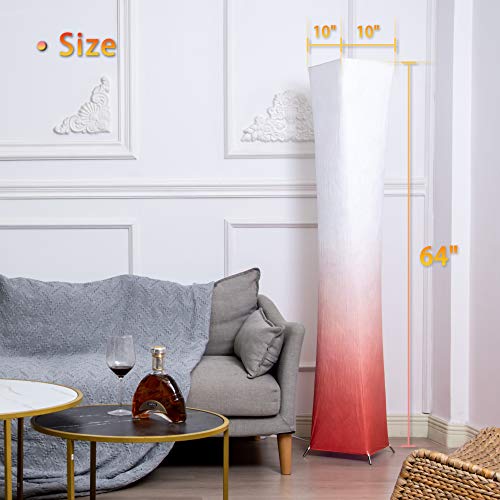 chiphy Floor Lamp, 64" Tall Lamp with Remote Control, Dimmable 10 Levels Color Temperature 12W/2 LED Bulbs (2400 Lumens, 100 Watt Equivalent) and Red Lampshade, Unique for Living Room