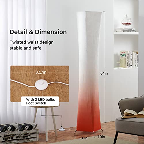 chiphy Floor Lamp, 64" Tall Lamp with Remote Control, Dimmable 10 Levels Color Temperature 12W/2 LED Bulbs (2400 Lumens, 100 Watt Equivalent) and Red Lampshade, Unique for Living Room