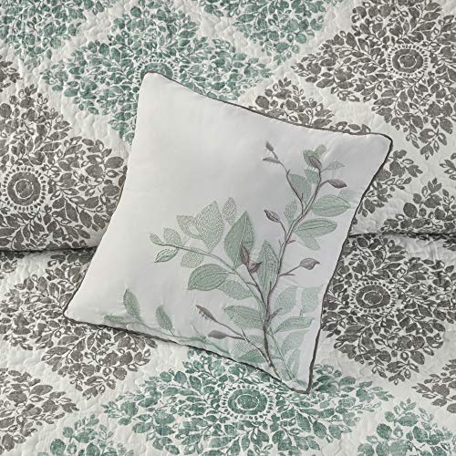 Madison Park Claire Quilt Modern Design - All Season, Breathable Coverlet Lightweight Bedding Set, Matching Shams, Decorative Pillow, King/Cal King (104 in x 94 in), Diamond Aqua 6 Piece