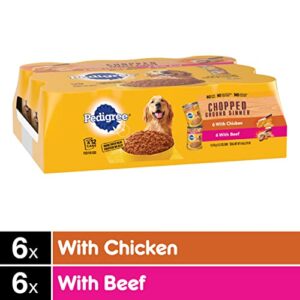 PEDIGREE CHOPPED GROUND DINNER Adult Canned Soft Wet Dog Food Variety Pack, with Chicken and with Beef, 13.2 oz. Cans 12 Pack