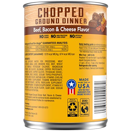 PEDIGREE CHOPPED GROUND DINNER Adult Canned Soft Wet Dog Food Beef, Bacon & Cheese Flavor, 22 oz. Cans 12 Pack