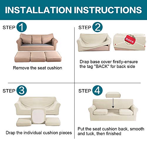 4 Piece Sofa Covers For 3 Cushion Couch Sofa Slipcover Soft Couch Cover For Dogs-Washable Sofa Furniture Covers With 3 Individual Cushion Covers,Feature Jacquard Fabric(3 Cushion Sofa, Biscotti Beige)