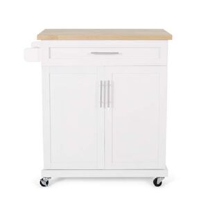 christopher knight home batavia kitchen cart, natural + white