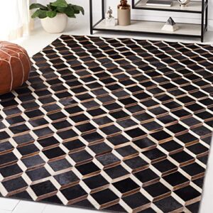 safavieh studio leather collection 3′ x 5′ black/brown stl901z handmade modern leather & wool area rug