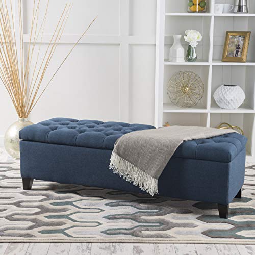 Christopher Knight Home Ottilie Fabric Storage Ottoman, Dark Blue & Mission Fabric Storage Ottoman, Light Grey