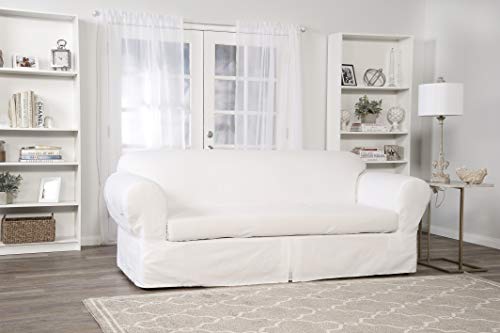 Classic Slipcovers WDEN2PC10WHT Sofa slipcover, 2 Piece, Separate Cushion Cover, Pure White