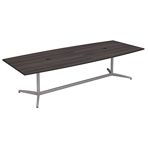 Bush Business Furniture 120W x 48D Boat Shaped Conference Table with Metal Base in Storm Gray