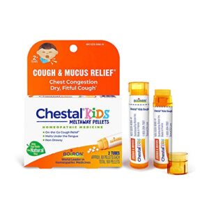 boiron chestal kids pellets for cough and mucus relief, nasal or chest congestion, and sore throat relief – 2 count (160 pellets)