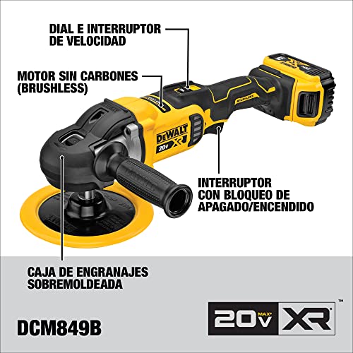 DEWALT 20V MAX* XR Cordless Polisher, Rotary, Variable Speed, 7-Inch, 180 mm, Tool Only (DCM849B)