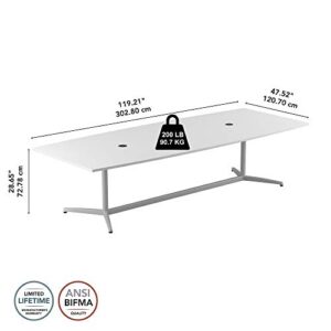 Bush Business Furniture 120W x 48D Boat Shaped Conference Table with Metal Base in White